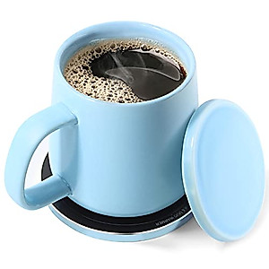 APEKX Auto On/Off Gravity-Induction Coffee Mug with Intelligent Temperature Control 113°F/45°C Cup Warmer Self-Heating with Wireless Charging Function Gifts for Home Office (Mug Included) Blue