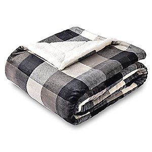 SOCHOW Buffalo Plaid Sherpa Fleece Throw Blanket, Double-Sided Checkered Super Soft Luxurious Bedding Blanket 50 x 60 inches, Black/White
