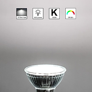 GU10 LED Light Bulbs Dimmable Daylight White 5000K 4W 2 Prong Light Bulbs Halogen Replacement Lamp 50W 40W MR16 (GU10 Base) Spotlight Track Lighting Bulb, 450LM 120° Flood Beam Angle, Pack of 6