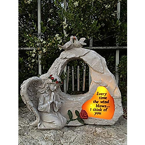 OakiWay Memorial Gifts - Memorial Garden Stone Sympathy Gift, with Wind Chimes & Solar Led Lights Quote, in Memory of Loved One - Bereavement Gifts - Condolence Gifts - Cemetary Grave Decorations