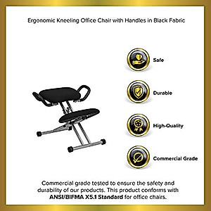 EMMA + OLIVER Ergonomic Kneeling Office Chair with Handles in Black Fabric