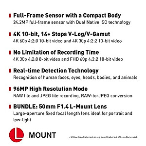 Panasonic LUMIX S5 Full Frame Mirrorless Camera (DC-S5BODY) and LUMIX S PRO 50mm F1.4 Lens (S-X50)