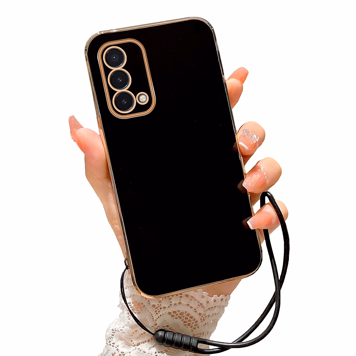 for OnePlus Nord N200 5G Case, N200 Phone Case for Women Electroplating Cute Luxury Bling Aesthetic Trendy Pretty, Full Camera Soft TPU Protection Shockproof Cover for OnePlus Nord N200 5G (Black)