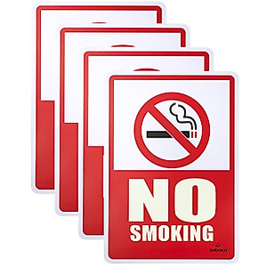 No Smoking Sign, Self-Adhesive, Glow-In-The-Dark (Pack of 4) 10 X 7 Inches, Long-Lasting Waterproof, For Indoor/Outdoor Home or Business by natraco Red