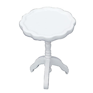 Miniature Dollhouse End Table 1:12 Scale Wooden Furniture Round Side Tea Table Model for Dollhouse Living Room Scene Decoration Gift (White)