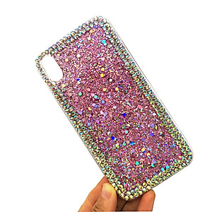 Accgoal for iPhone XR Case,for iPhone XR Glitter Sparkle Bling Case for Girly Women,Rhinestone Bumper Protective Pink Cover for Apple iPhone XR (Pink)