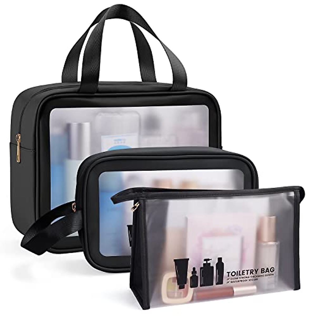 MAANGE 3 Pcs Toiletry Bag for Women Men, Translucent Waterproof Makeup Bags Set Travel Organizer for Accessories, Toiletries, Cosmetics