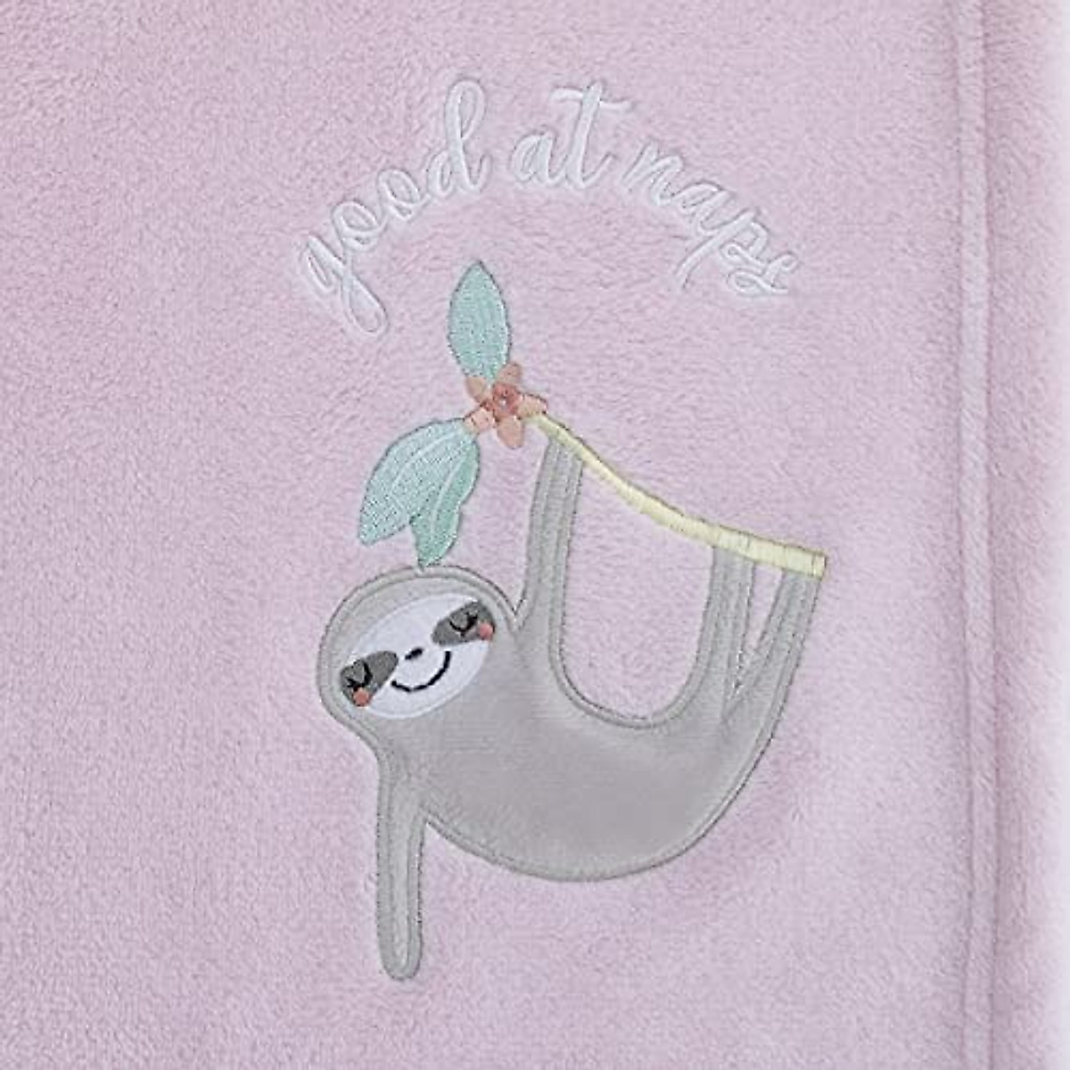 NoJo Little Love Tropical Garden Pink Sloth Super Soft Appliqued Baby Blanket
