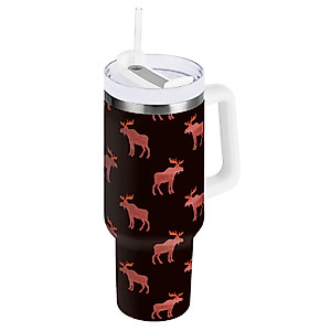 ZZXXB Red Moose Insulated Stainless Steel Water Bottle with Handle and Straw Lid Double Walled Travel Mug 40 oz