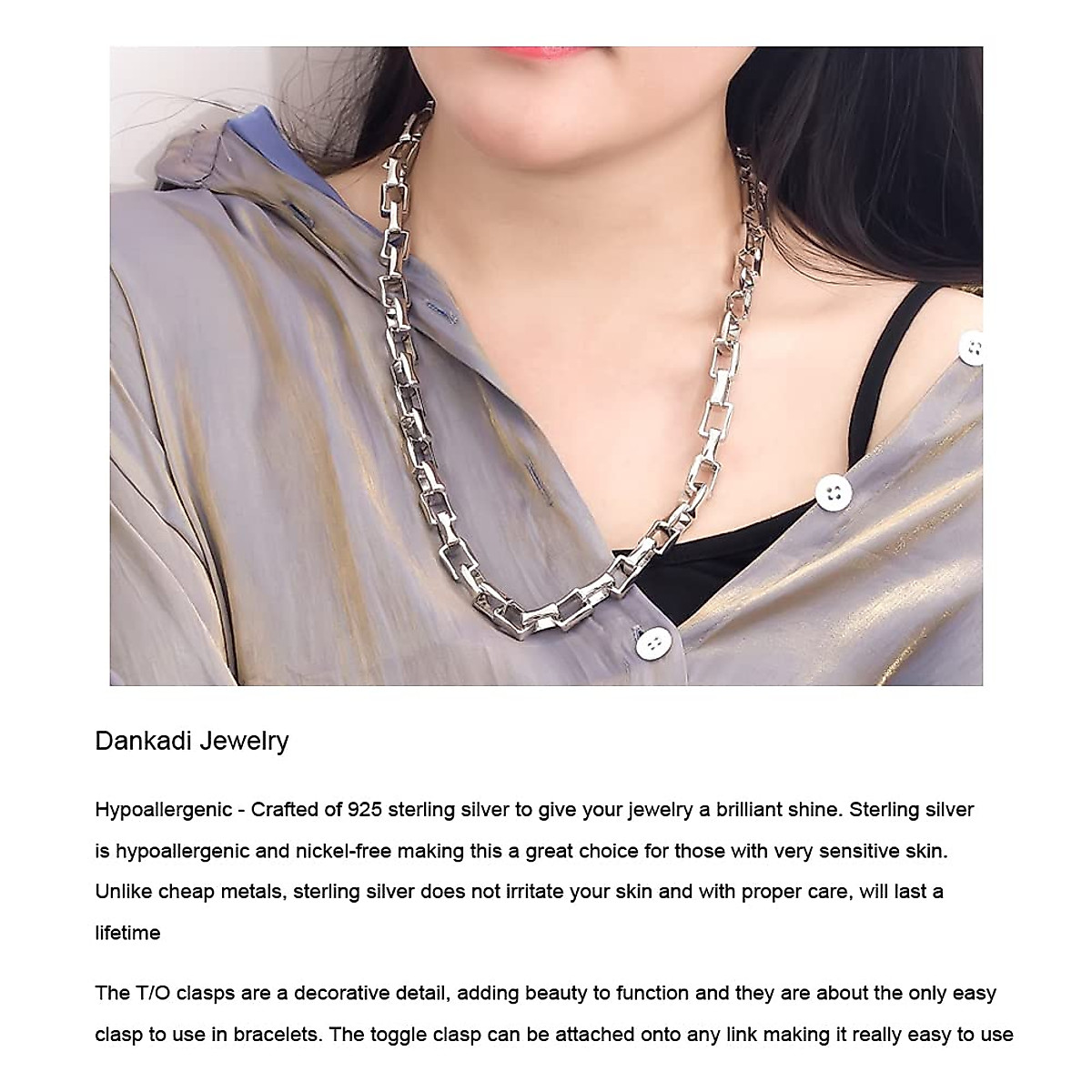 Meilanduo Solid 925 Sterling Silver Cube Link Chain Two Locks Necklace Chunky Thick Large Necklace 10.5mm Heavyweight Necklace for Men & Women (22 Inches)