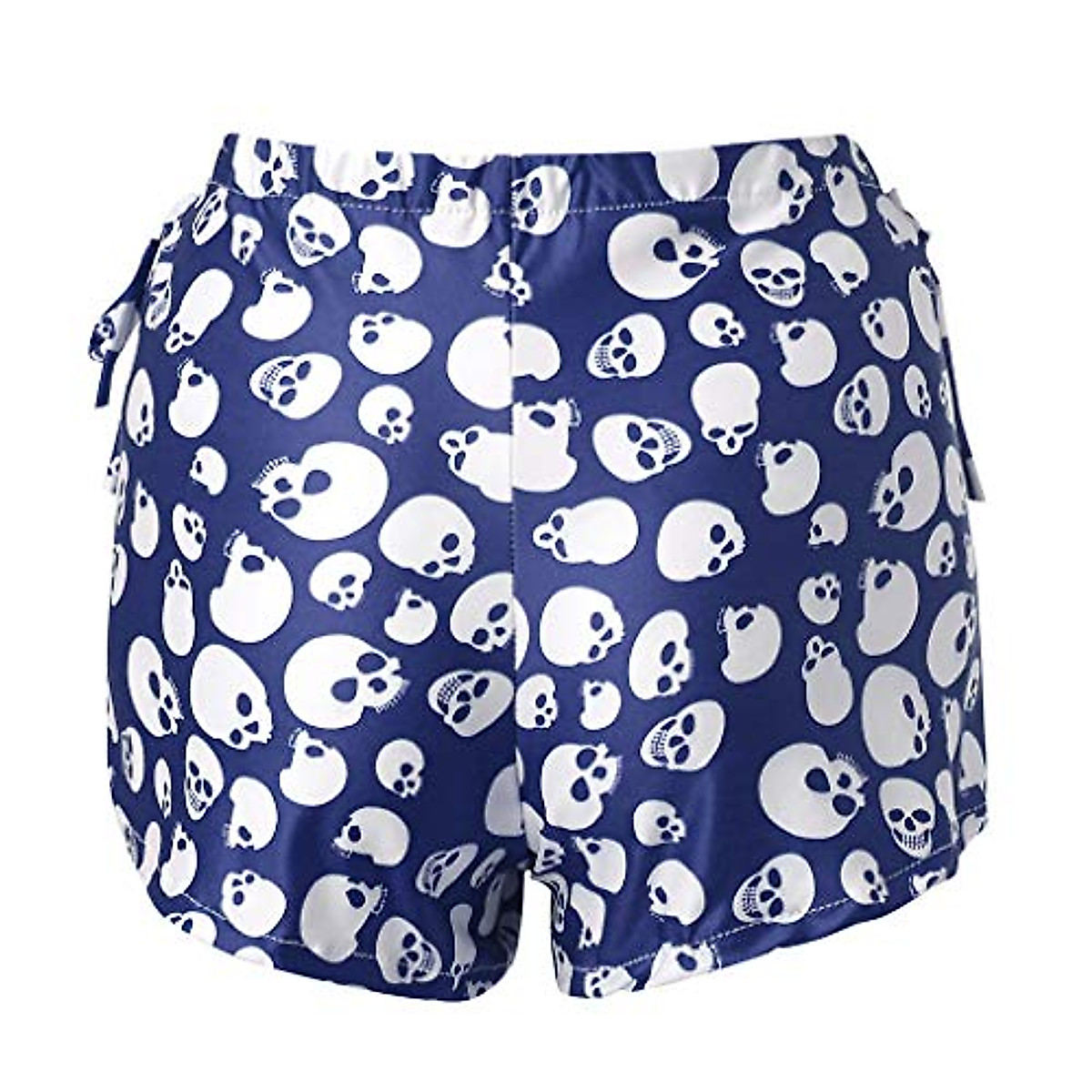 New Printed shorts, Thenlian Fashion Women Sports Gym Skull Printed Mid Waist Pants Stretch Elastic Shorts Leggings (S, Blue)