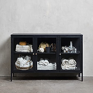 Unique Furniture Dover 3-Section Sideboard Glass Door Display Cabinet, Black