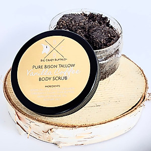 Big Crazy Buffalo Pure Bison Tallow Vanilla Coffee Body Scrub - Luxurious, Smooth Skin, Soften, Cleans and Smooths, Exfoliating, Hands, Feet, Essential Oils, Sugary, Salty, Exfoliate & Moisturize