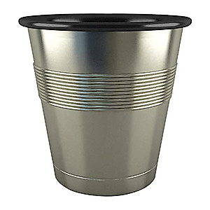 nu steel Round Metal Small 2.5 Gallon Recycle Trash Can Wastebasket, Garbage Container Bin for Bathrooms, Kitchen, Bedroom, Home Office - Durable Stainless Steel - Silver Outside Black Inside