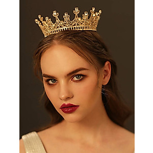 SWEETV Gold Queen Crown for Women, Wedding Crown, Brithday Crown Cake Topper, Costume Party Halloween Accessories