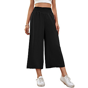 SHENHE Women's Elastic High Waisted Wide Leg Palazzo Pants Shirred Loose Capri Pants Black XL