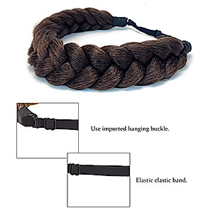 STHEJFB Bohemian Braided Headband Oversized Classic Wide Braids Adjustable Elastic Strap Synthetic Wig Headband Women's Braids Beauty Accessories (Reddish Brown)
