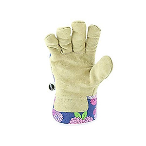 Miracle-Gro MG23012/WML Split Cowhide Garden Gloves – Floral, Medium-Large, Canvas Back Leather Palm Gloves for Women