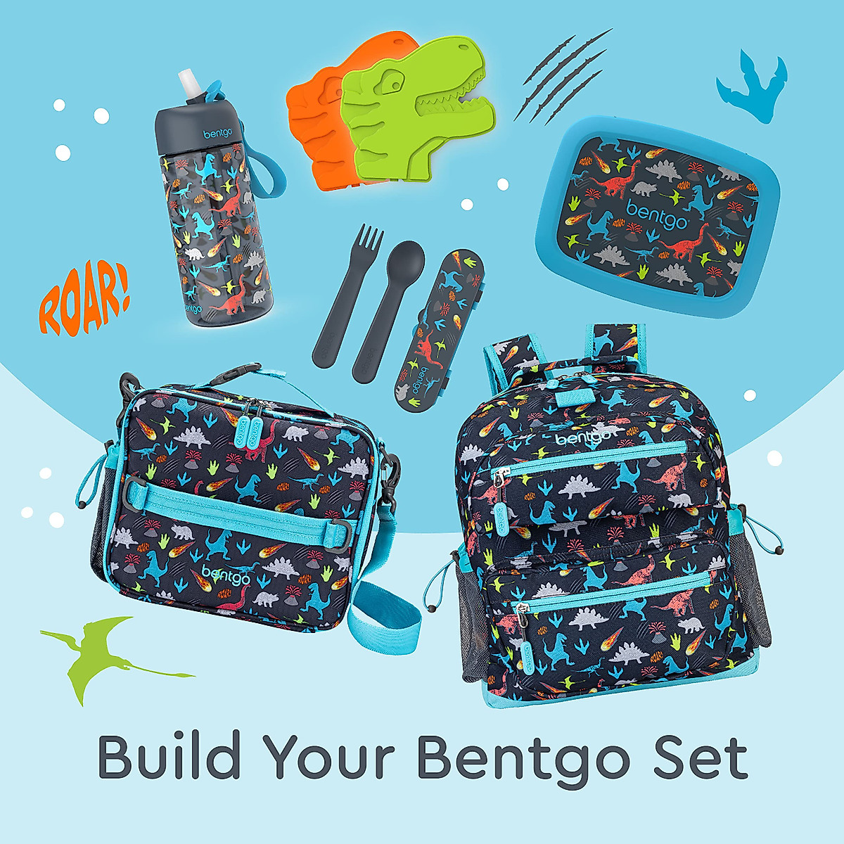 Bentgo® Kids 14” Backpack Set With Kids Prints Lunch Box (Dinosaur)