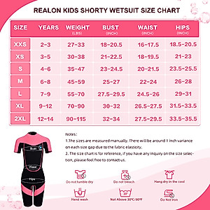 REALON Shorty Wetsuit Kids for Boys/Girls Shorty Baby One Piece Wet Suit 2mm Neoprene Wet Suit Shorty Back Zipper 3t to 12t Toddler/Infant Swimsuit for Surfing Snorkeling Swimming