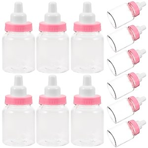FOMIYES 12pcs Baby Bottles Mini Plastic Milk Bottle Adorable Baby Party Favors for Baby Shower Parties Games Decoration Pink