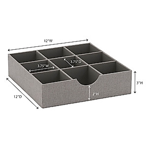 Household Essentials Grey 728-1 Deep 9 Section Drawer Organizer Box for Storage 12 in x 3.13