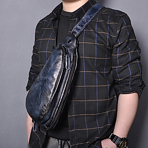 Le'aokuu Mens Fashion Casual Tea Designer Travel Hiking Crossbody Chest Sling Bag Rig One Shoulder Strap Bag For Men Leather
