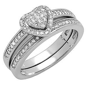Dazzlingrock Collection 0.23 Carat (ctw) Round White Diamond Heart Shaped Engagement Ring Set for Women in 10K White Gold, Size 7