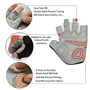 ROVOS Bike Gloves Men & Women Cycling Gloves Bicycle Gloves 5mm Absorbing Padded Half Finger Breathable Mountain Bike MTB Road Biking Gloves (Orange, Large)