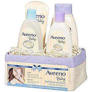 Aveeno Baby Daily Bathtime Solutions Gift Set to Nourish Skin for Baby and Mom, 4 items