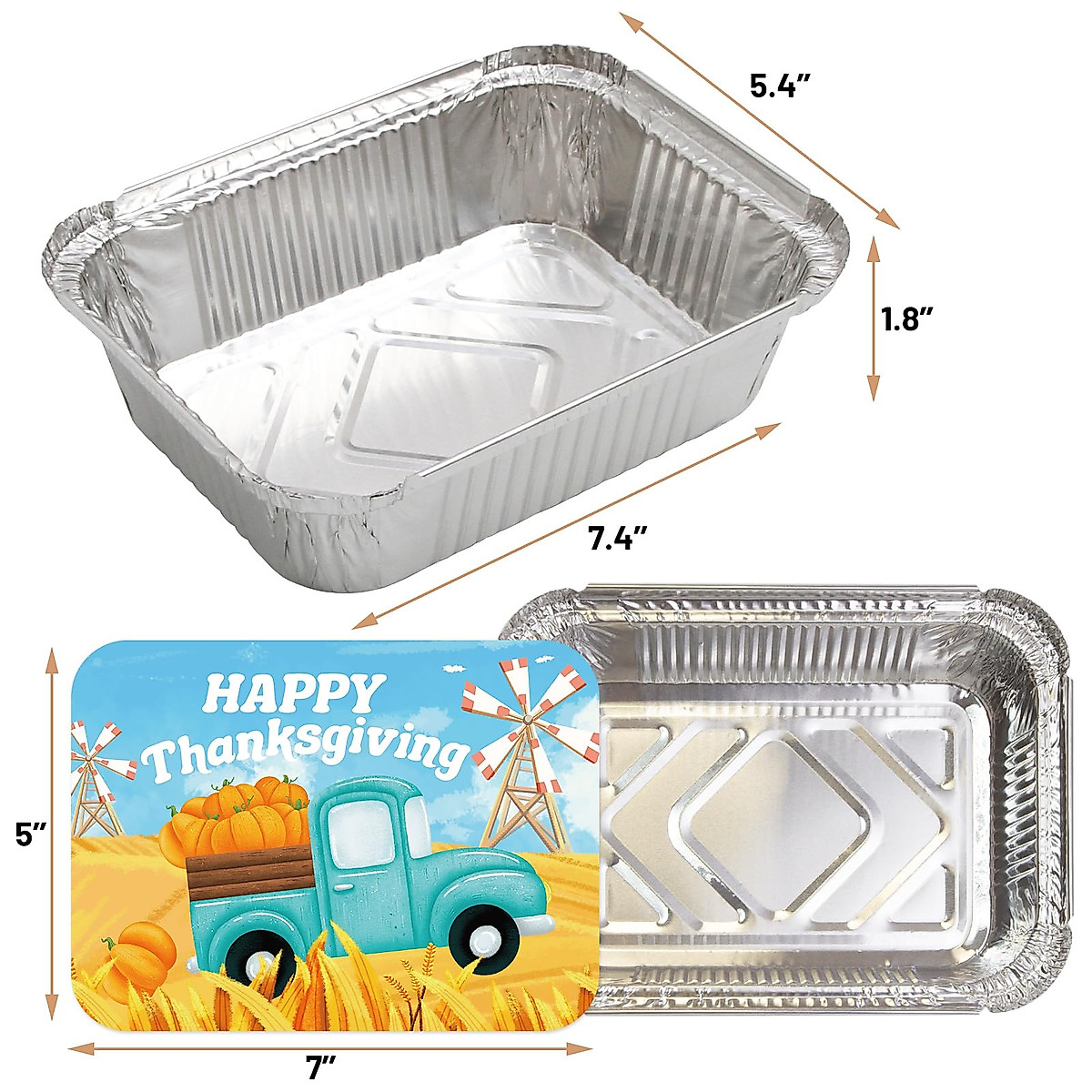 WorldBazaar Cute Thanksgiving Aluminum Containers with Lids 36PCS Thanksgiving Food Leftover Containers Disposable Fall Turkey Foil Pans Food Sacks Storage Thanksgiving Party Supplies