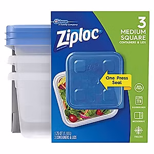 Ziploc® Plastic Food Storage Container Set, Clear, Pack Of 3