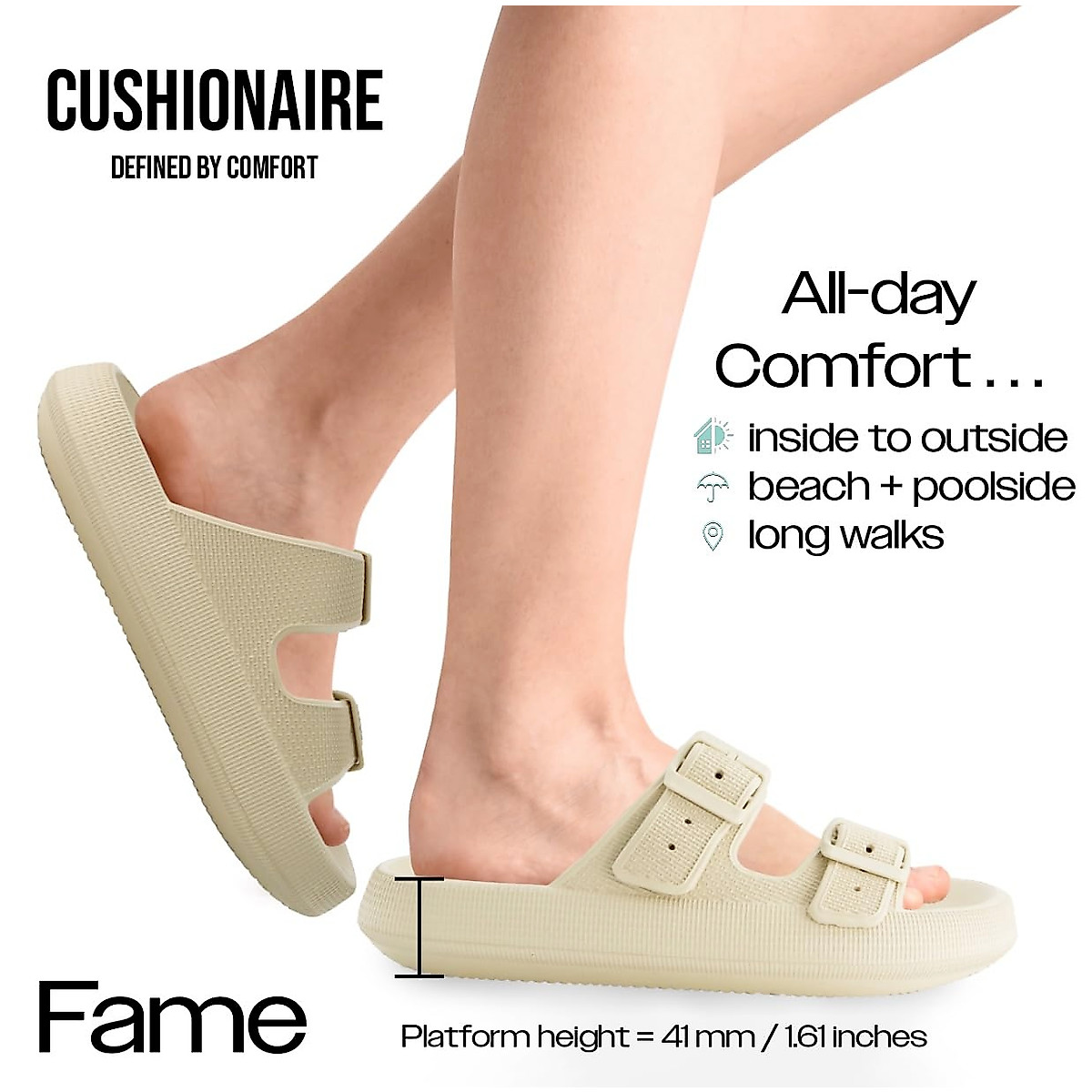 CUSHIONAIRE Women's Fame recovery cloud slide sandals with +Comfort, White 8