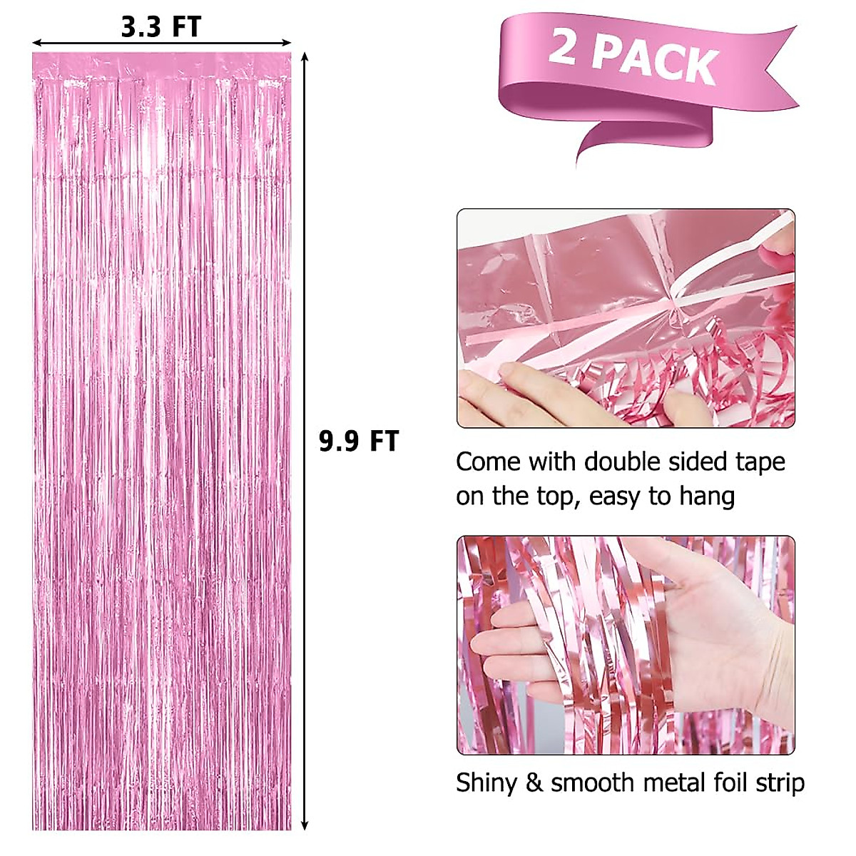Pink Backdrop Fringe Backdrop Tinsel Backdrop Pink Party Backdrop 2 Pcs 3.3x9.9ft Metallic Foil Fringe Curtains Pink Streamers Pink Photo Backdrop for Birthday Bachelorette Graduation Party Decoration