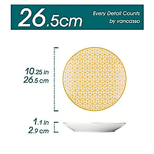 vancasso Natsuki Porcelain Dinner Plates, 4 Pieces Hand-Patterned Round 10.5 Inches Ceramic Salad Plates Serving Dishes Set of 4 for Steak Pasta Salad