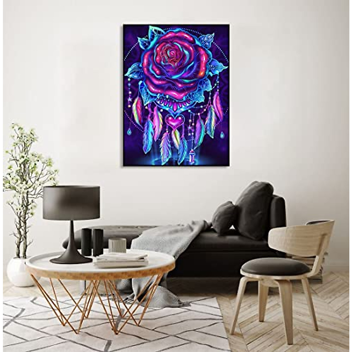 Flowers Cross Stitch Kits,stamped Cross Stitch Kits DIY Dream Catcher Needlepoint Kits for Adults Beginners Counted Embroidery Kits Cross Stitch Supplies Purple Blessing Patterns Crafts Decor