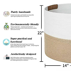 R RUNKA Extra Large Basket 22" x 14", Soft Woven Storage Basket with Leather Handles,Big Basket and Organizer for Laundry, Toys, Books and Baby Blankets