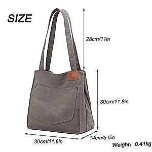 ArcEnCiel Canvas Tote Bag With Zipper, Handbags For Women Large Capacity Purse Shoulder Bags With Pockets(Gray)