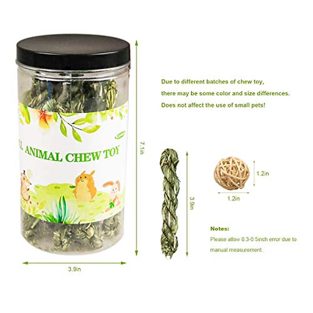 Roundler Rabbit Chew Toys, Small Animal Treats Natural Timothy Grass Chew Toys, Grass Stick Pet Snacks Molar Teeth Grinding Toy Chewing for Chinchillas Hamsters Guinea Pig Dwarf Rabbit Gerbils (H04)