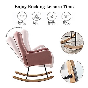 Bonzy Home Velvet Rocking Accent Nursery Chair Small Upholstered Glider Rocker Chair for Baby Nursery Padded Seat with High Backrest Armchair Comfy Side Chair Bedroom Living Room Chair, Pink