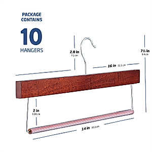 ZOBER High-Grade Wooden closet Hangers for Pant, Jeans, Slacks, Trouser with Non Slip Bar Smooth Finish, 360° Hook- (10 Pack)
