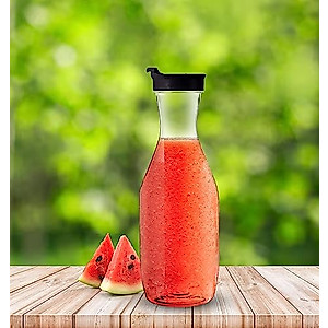 Party Bargains 50 oz. Plastic Carafe with Lids - Clear, 3 Count, Black Flip Tab Lid Premium Quality & Heavy Duty Plastic Pitcher for Iced Tea, Powdered Juice, Cold Brew, Mimosa Bar