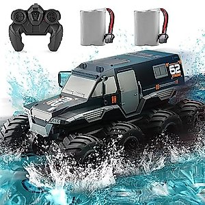 1：12 Scale 8WD Amphibious RC Truck, 2.4G Offroad Waterproof Large Remote Contorl Car for Boys 4-12 , All Terrain RC Car Toys For 7 8 9 10 11 12 Year Old Boys/Girls 4+, Gift Birthday Chirstams-Black