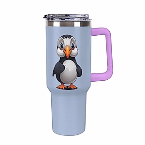 Puffins Bird 40 Oz Car Cup Stainless Steel Travel Mug Leak-Proof Insulated Tumbler with Handle Violet-style