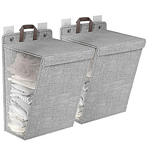 PiyquinticFolding laundry basket ，Set of 2 Wall-Mounted Laundry Baskets，Laundry basket hanging on the wall，Space-saving large laundry basket，Laundry basket gray，
