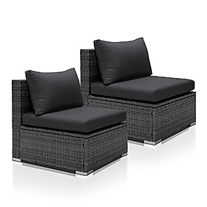 NICESOUL® Modern Luxury All-Weather PE Wicker Modular Armless Sofa, Outdoor Patio Furniture Sofa Piece Grey Rattan Sectional Conversation Set for Backyard Terrace Deck Garden Sunroom Dark Grey Cushion