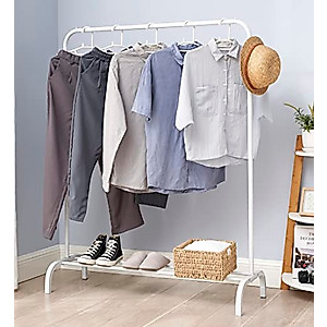 WEASHUME Clothes Rack 43.3 Inches Garment Rack,Coat stand with Bottom Shelf Portable Metal Clothing Rack for Hanging Clothes Coat Rack White