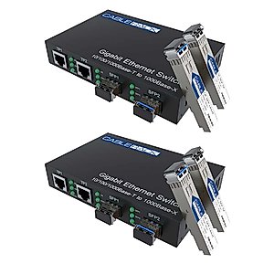 CableRack Gigabit Media Converter Multimode to Singlemode All-in-one (3 Configurations) Fiber Switch with Dual 10/100/1000M Ethernet Ports (2 Pack)
