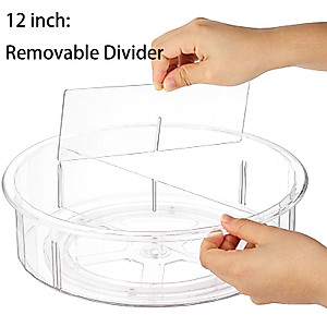 TOPZEA 2 Pack Divided Lazy Susan Turntable, 12 Inch Divided Spinning Storage Container Kitchen Organizer for Cabinets, Pantry, Countertops, Fridge, Bathroom, 4 Compartments, Clear