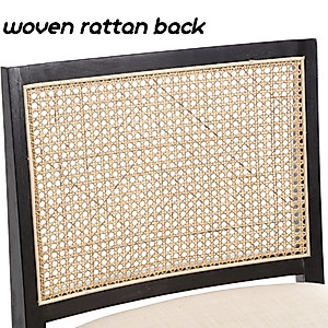 BESTANO Rattan Accent Chairs Mid Century Mordern Black Wooden Accent Armless Chair with Rectangle Cane Back Farmhouse Upholstered Patio Chairs for Living Room Bedroom Reading Indoor, Beige Linen